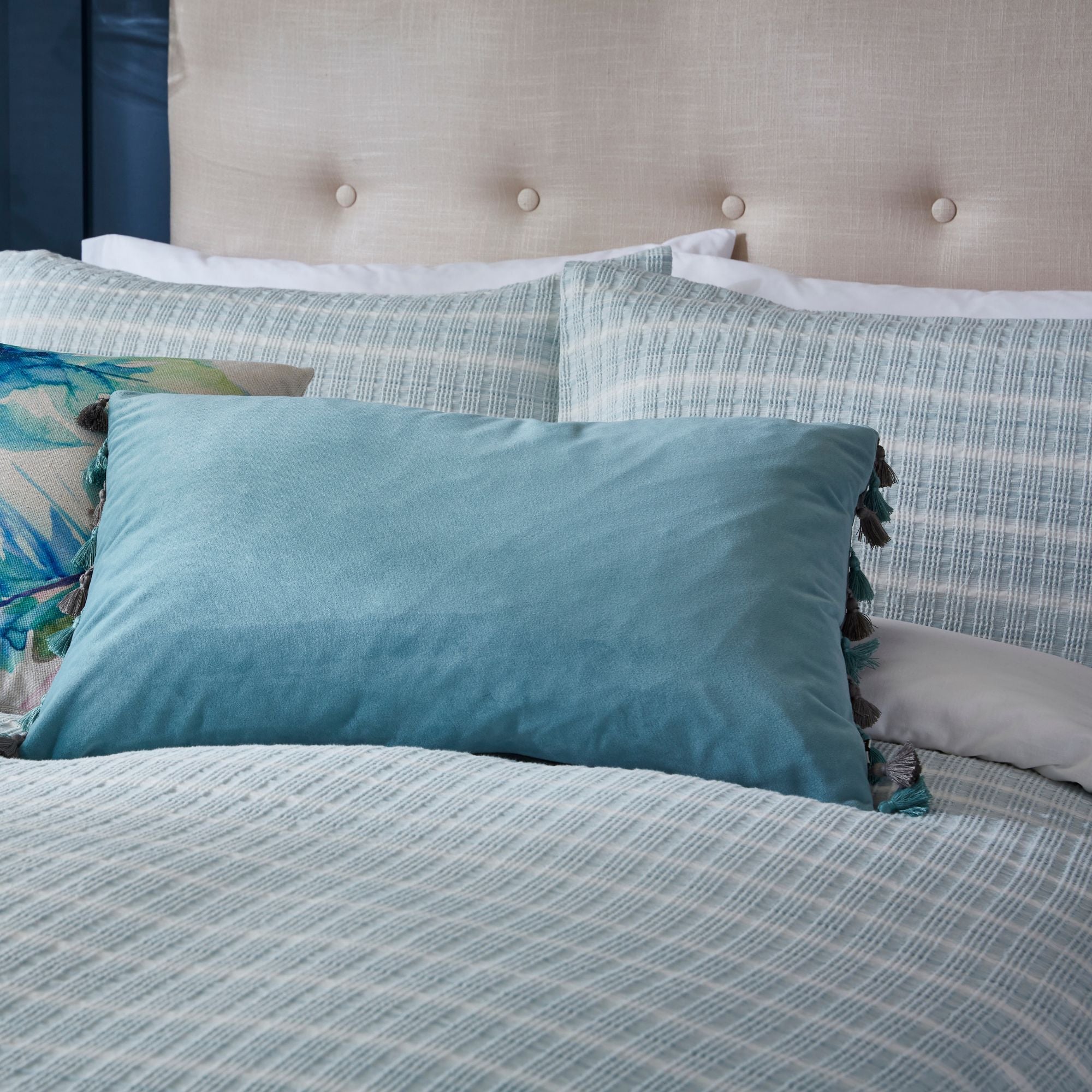 Buy Devon Waffle Blue 100% Cotton Duvet Cover & Pillowcases